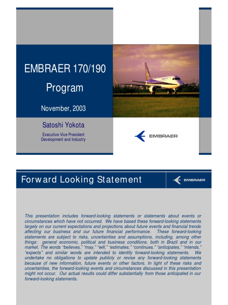 4o - Encontro Anual de Investidores Da Embraer - Programa EMBRAER 170 ...