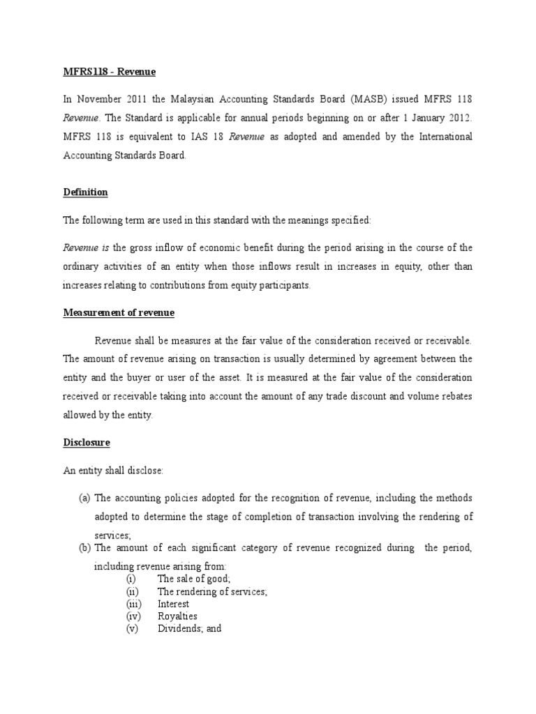 MFRS 118 Revenue Recognition Standards | PDF
