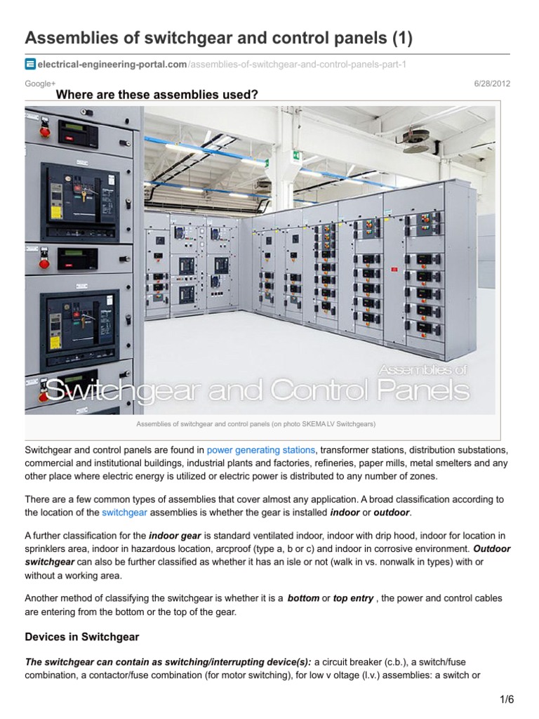 Assemblies of Switchgear and Control Panels 1 | PDF | Fuse (Electrical ...