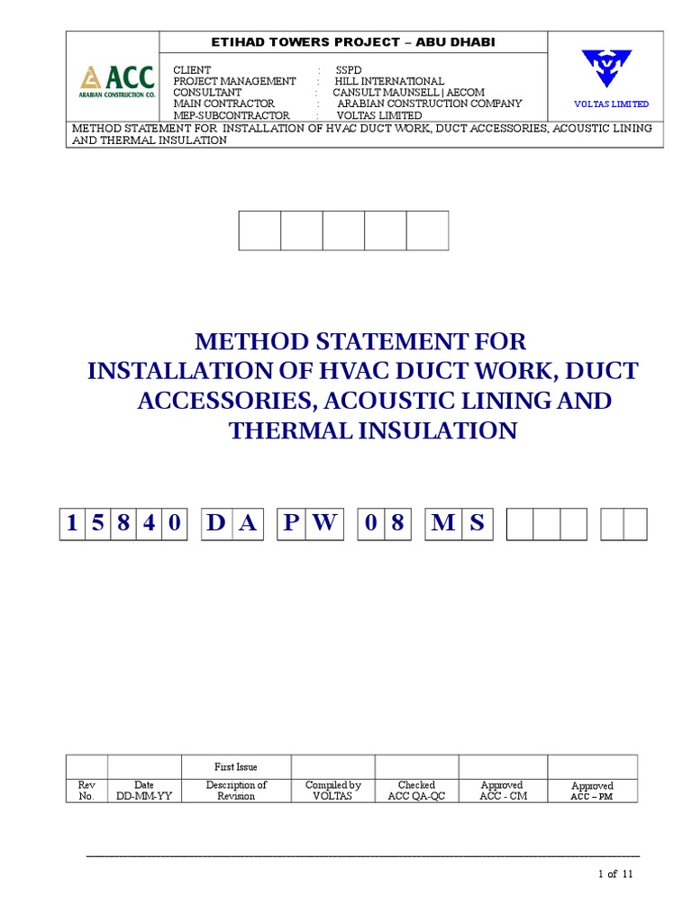 MS For Installtion of HVAC Duct Work | PDF | Duct (Flow) | Building ...