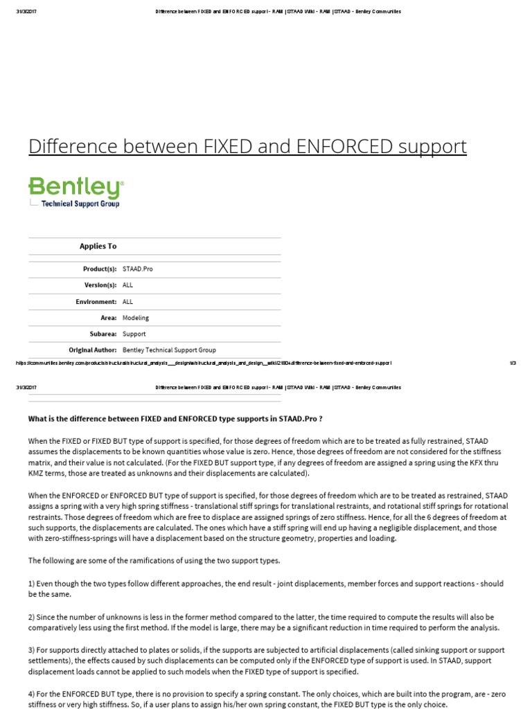 Fixed vs Enforced Support in STAAD | PDF | Degrees Of Freedom ...