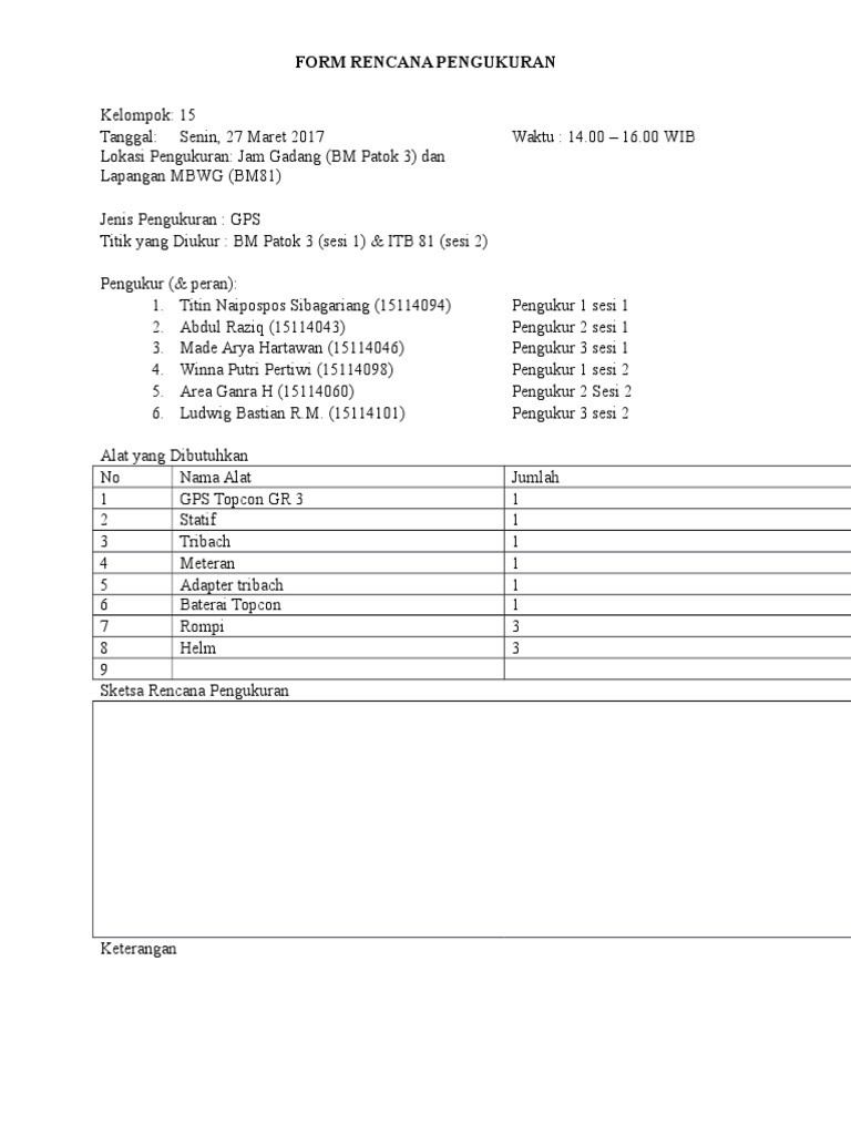 Form Rencana Pengukuran Gps Kelompok 15 | PDF | Sains & Matematika