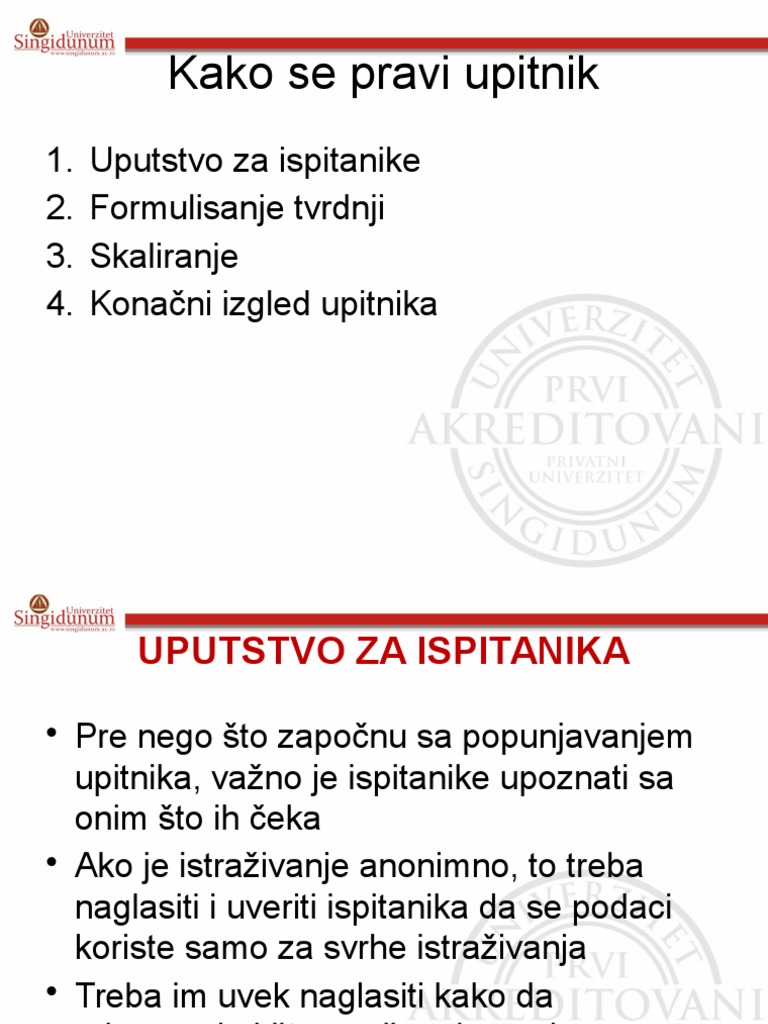 Vežbe Za Studente Kako Se Pravi Upitnik | PDF