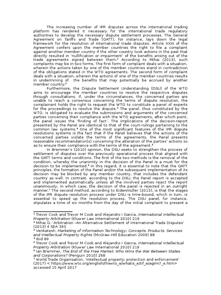 IPR Dispute Resolution Processes and International Trade Agreements ...