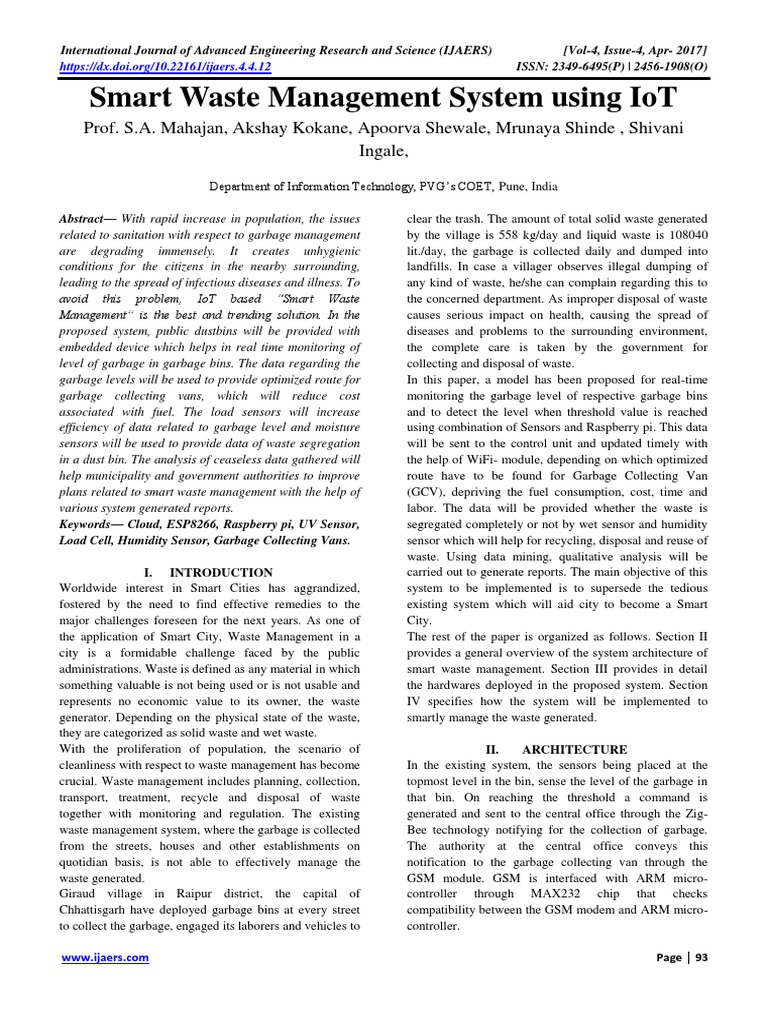 Smart Waste Management System Using IoT | PDF | Internet Of Things | Waste
