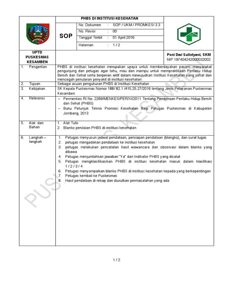 SOP PHBS Institusi Kesehatan | PDF