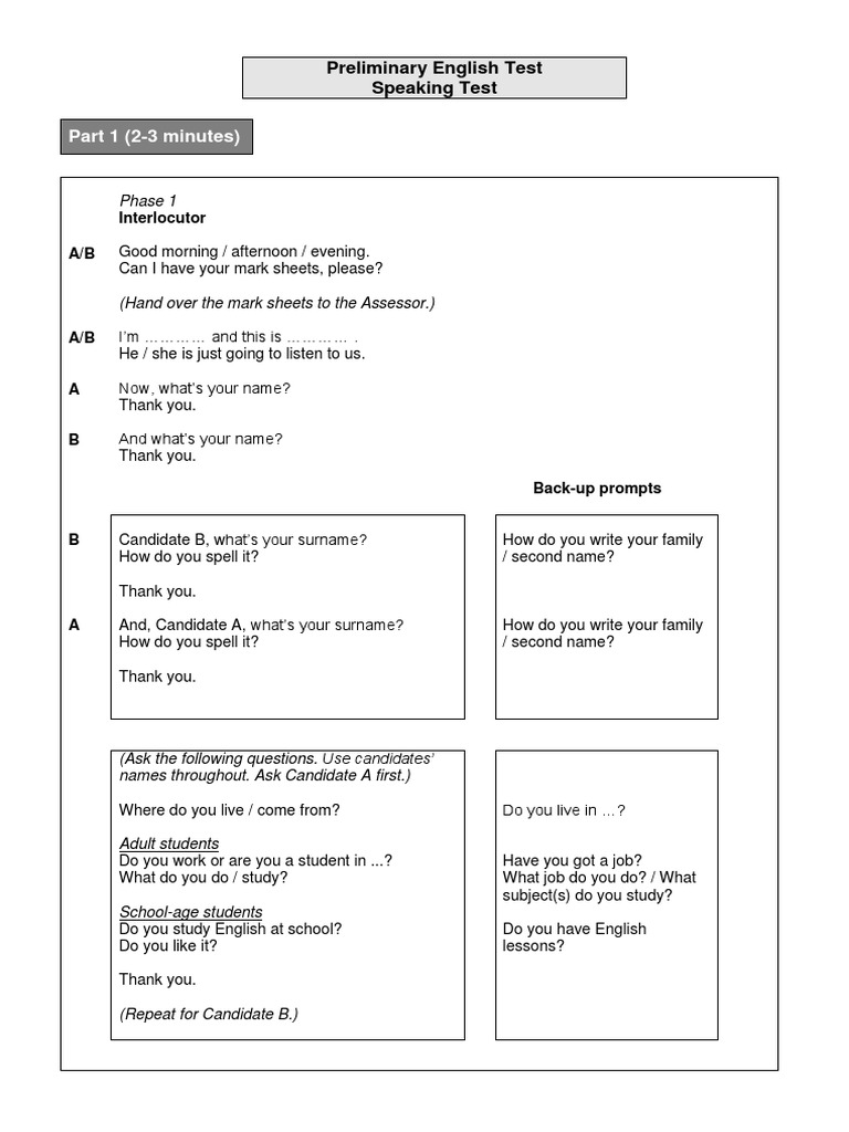 Cambridge-English-Preliminary-Sample-Paper-6-Speaking - Part1 v2 PDF | PDF