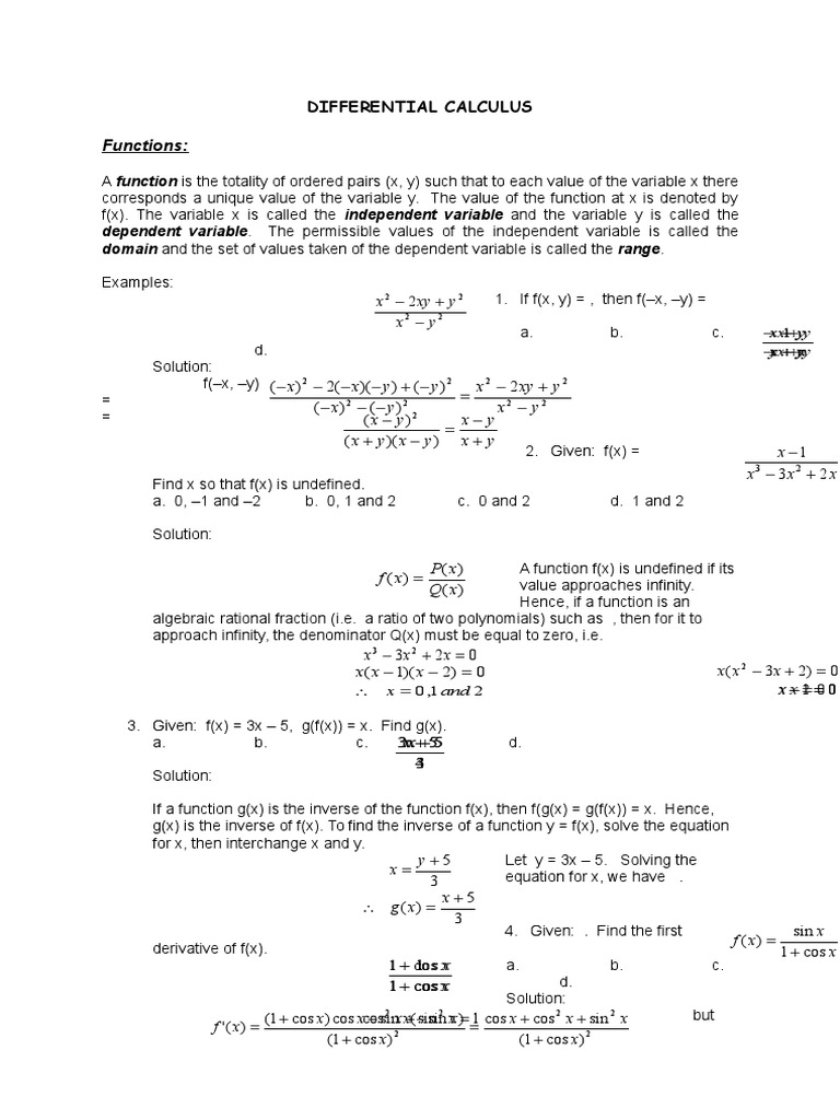 Differential Calculus Handouts | PDF | Variable (Mathematics) | Tangent