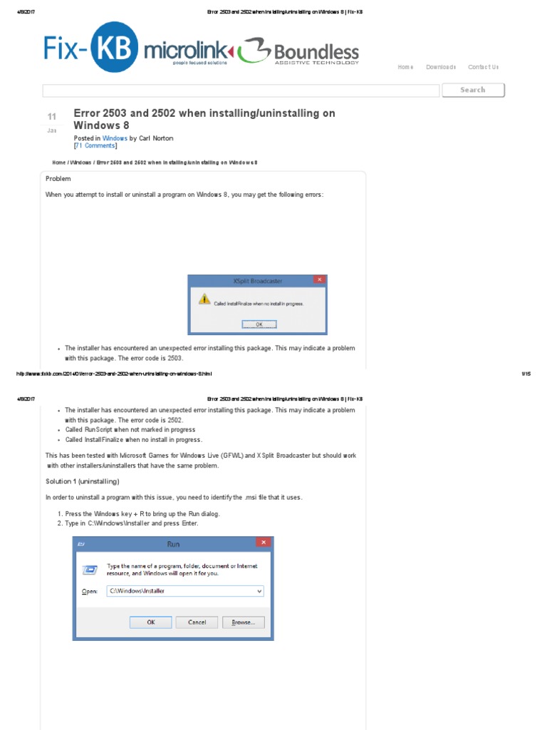 Error 2503 and 2502 When Installing - Uninstalling On Windows 8 - Fix-KB | PDF | System Software ...