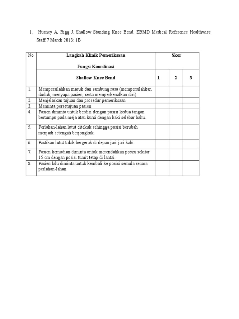 Penilaian Shallow Knee Bend untuk Pasien | PDF