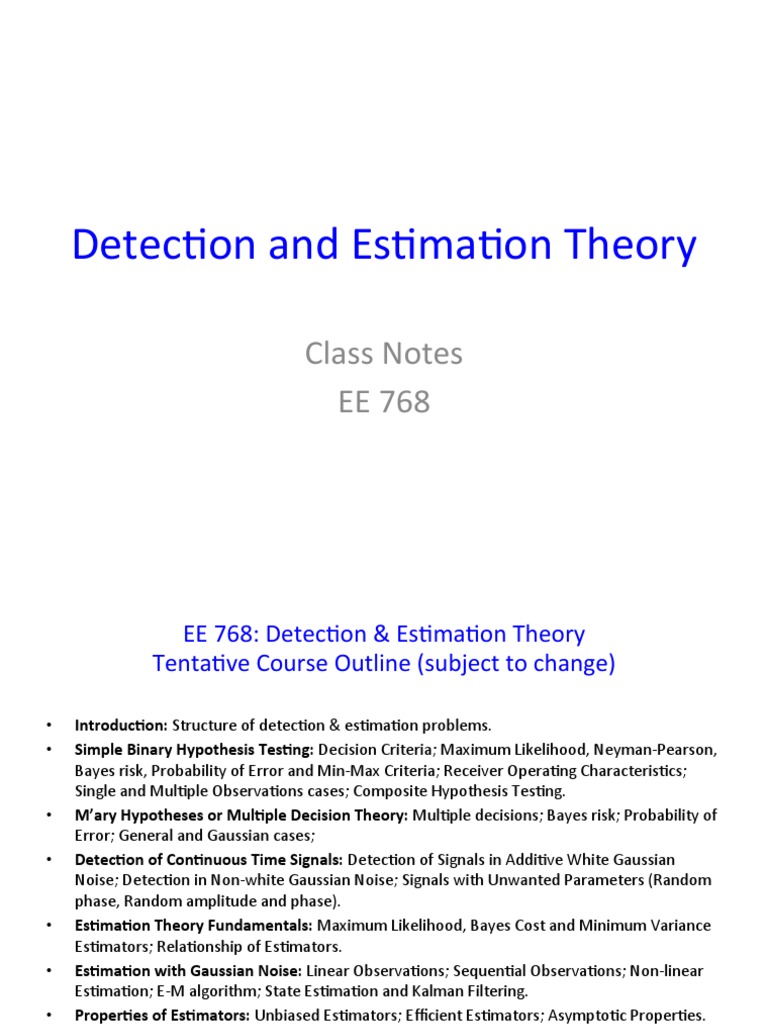 Detec%on and Es%ma%on Theory: Class Notes EE 768 | PDF | Normal ...