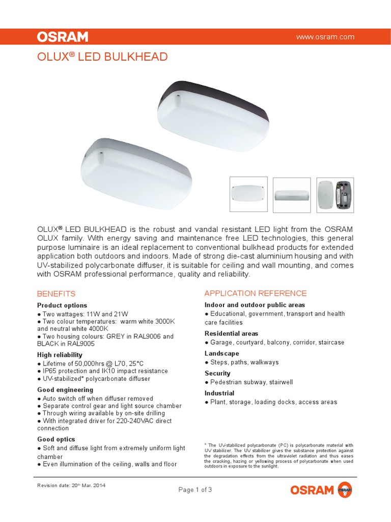Osram - Olux Led Bulkhead | PDF | Light Emitting Diode | Ultraviolet