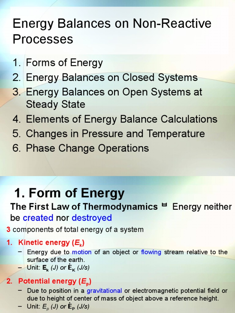 4 Energy Balances On Non-Reactive Processes | PDF | Enthalpy | Phase (Matter)
