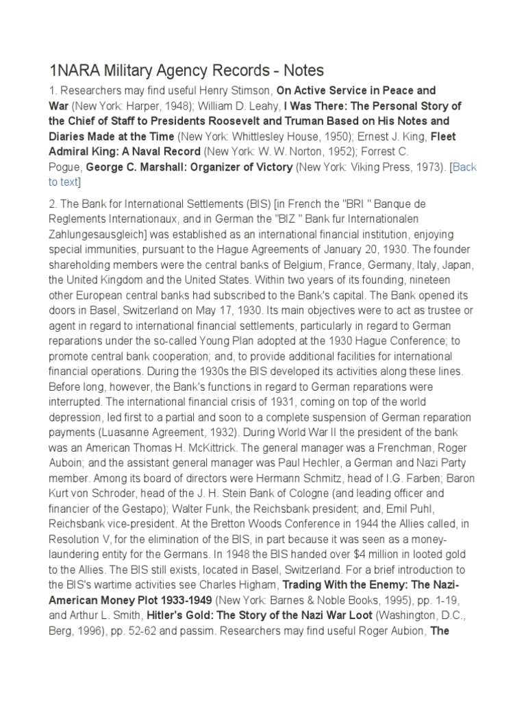 NARA Records on Nazi Gold Recovery | PDF | Bank For International ...
