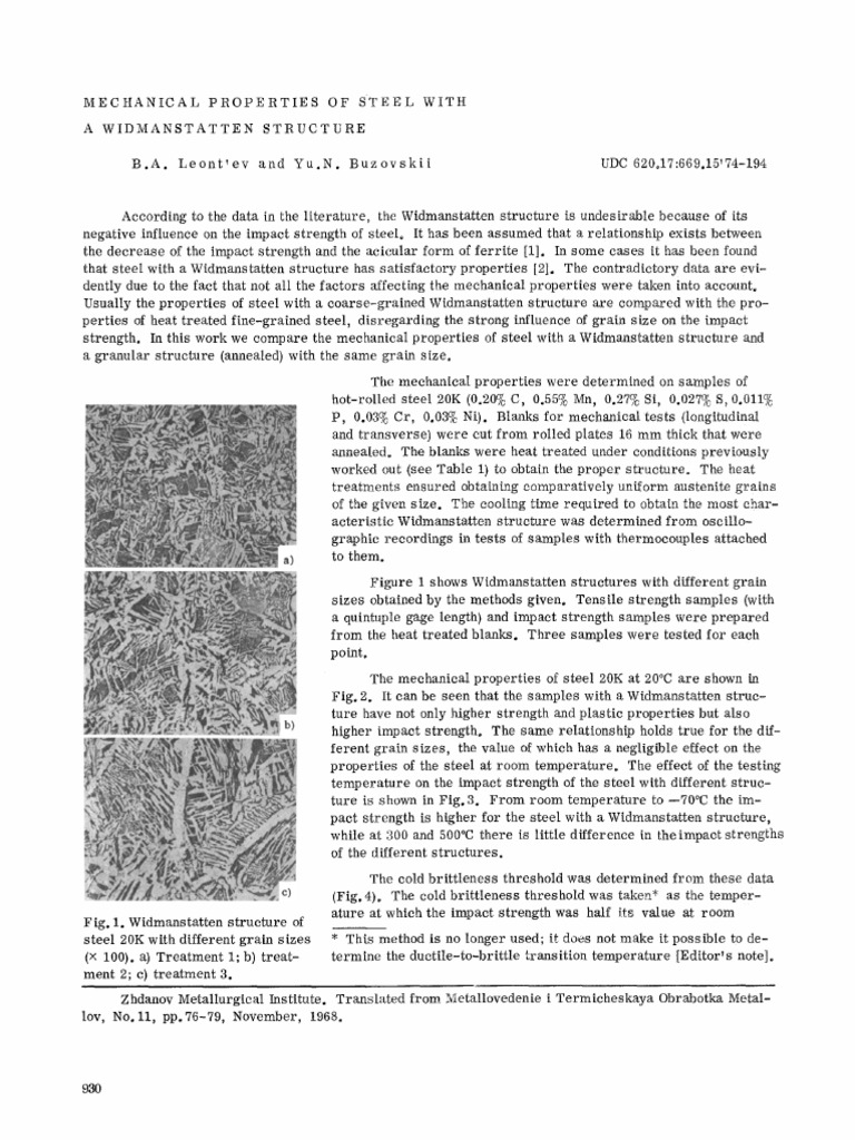 Mechanical Properties of Widmanstätten Steel | PDF | Heat Treating | Steel