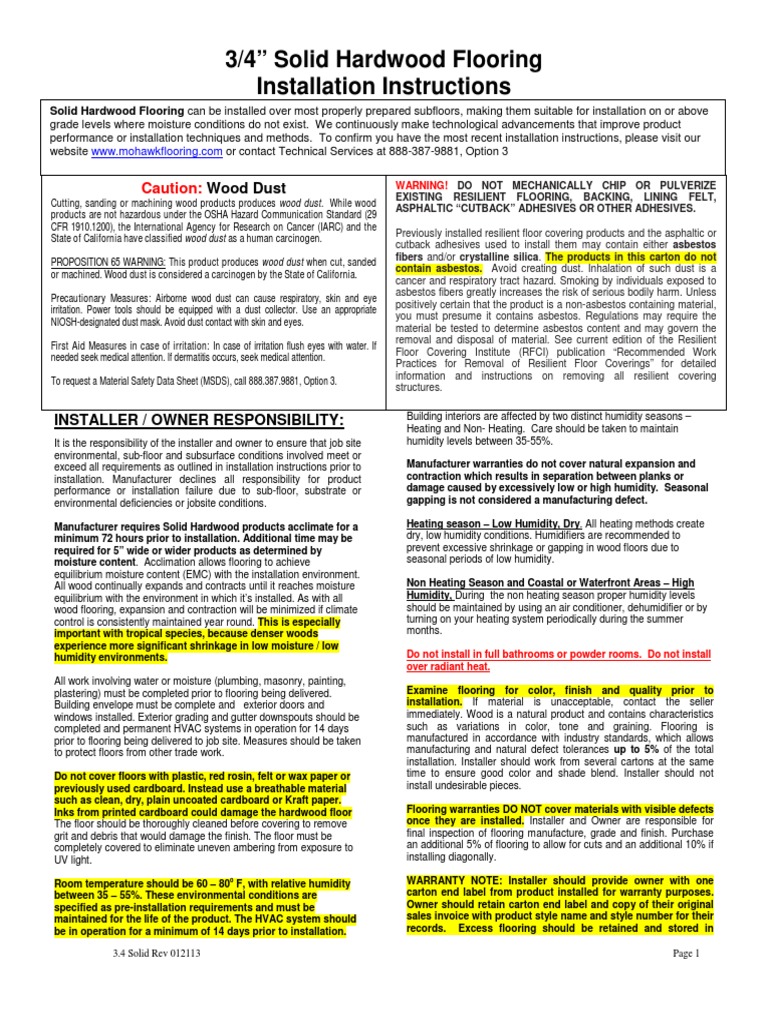 3/4" Solid Hardwood Flooring Installation Instructions: Caution | PDF ...