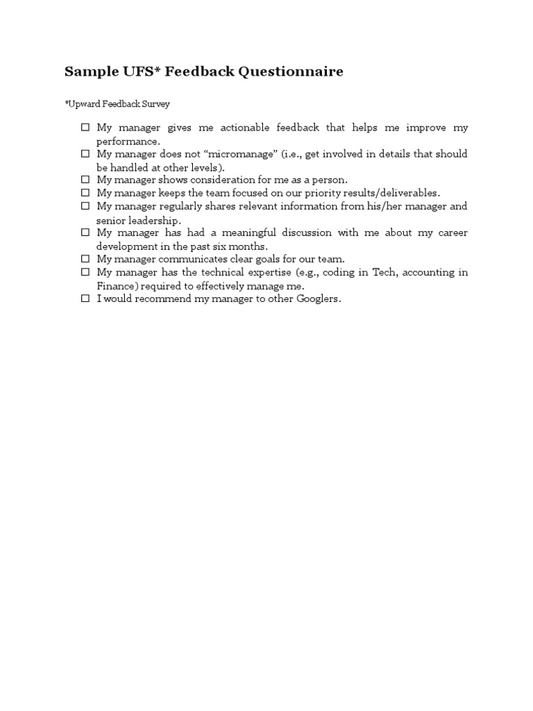 Sample UFS Feedback Questionnaire | PDF