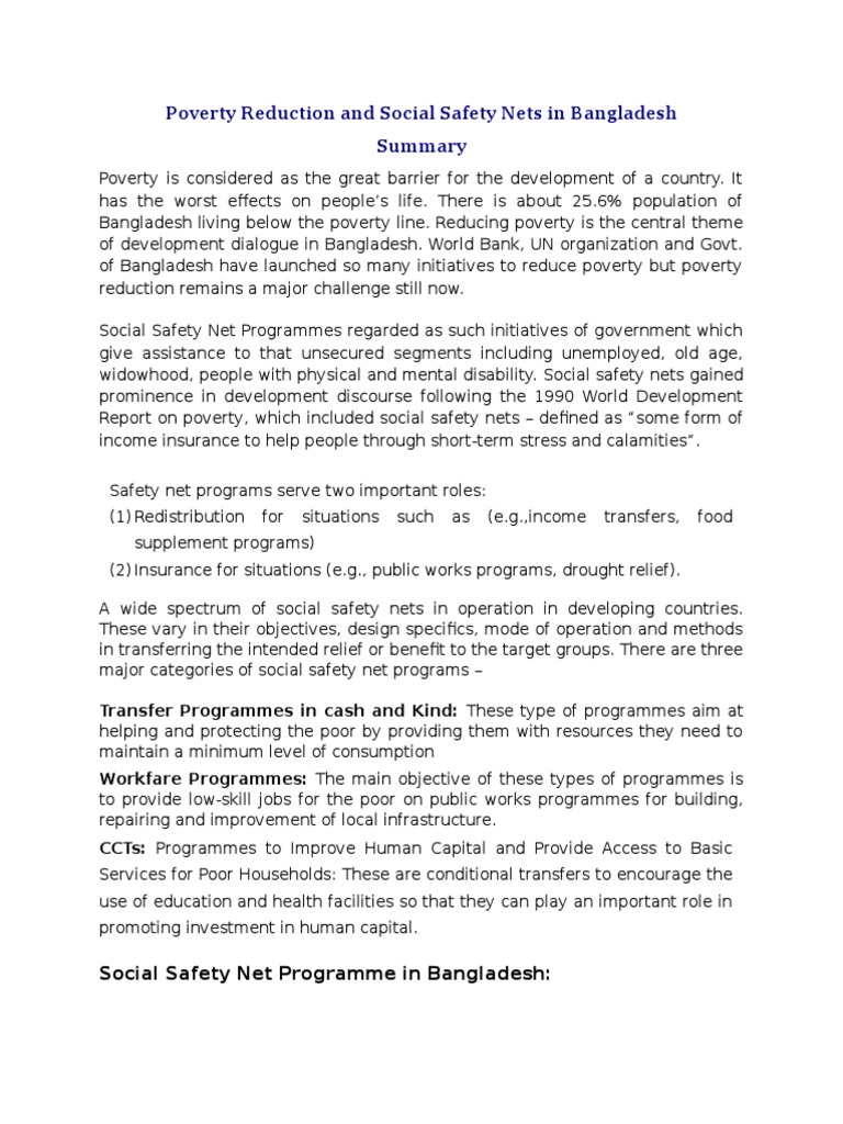 A Brief Summary of Social Safety Nets in Bangladesh | PDF | Poverty ... A Brief Summary of Social Safety Nets in Bangladesh | PDF | Poverty ...