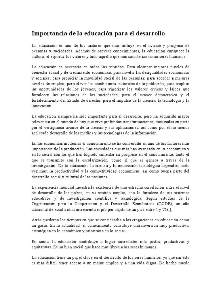Importancia de La Educación para El Desarrollo | PDF | Jardín de ...