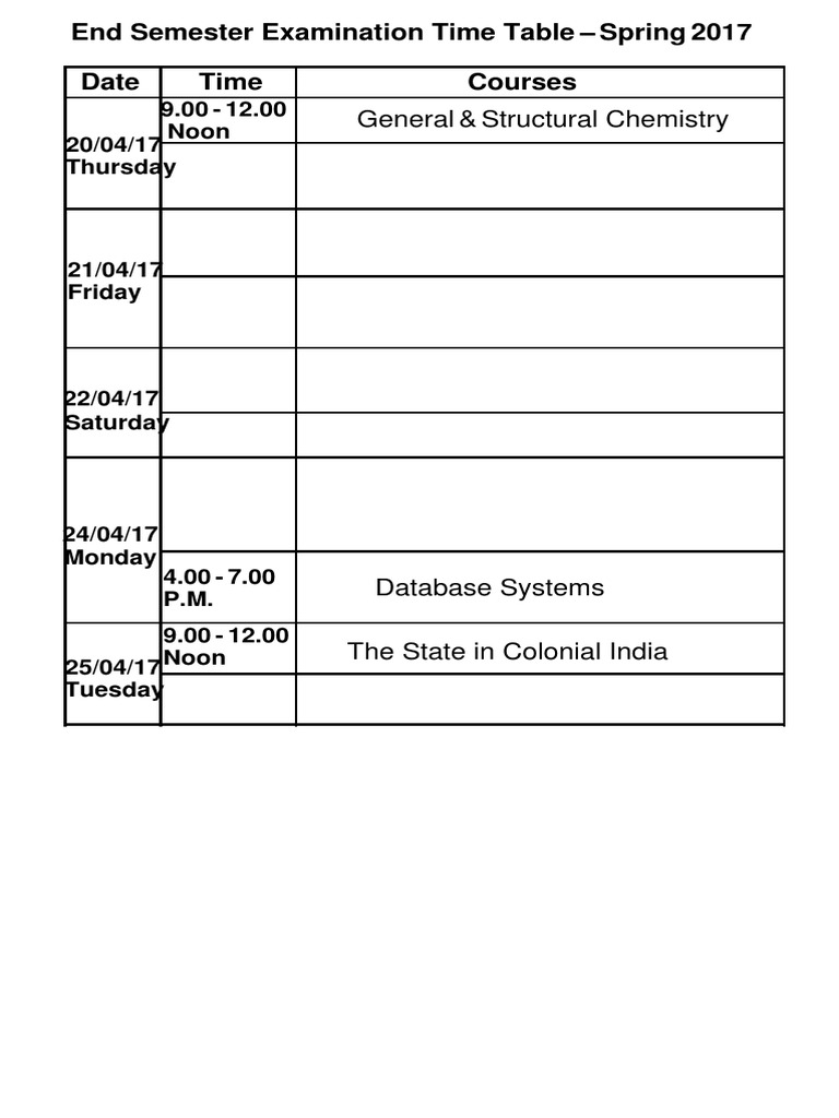 End Sem Schedule S17 | PDF