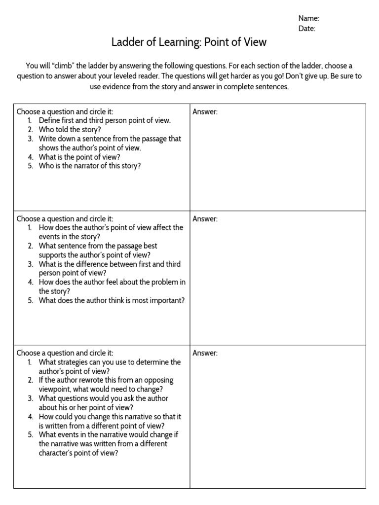 Ladder of Learning: Point of View Activities | PDF | Narration | Narrative