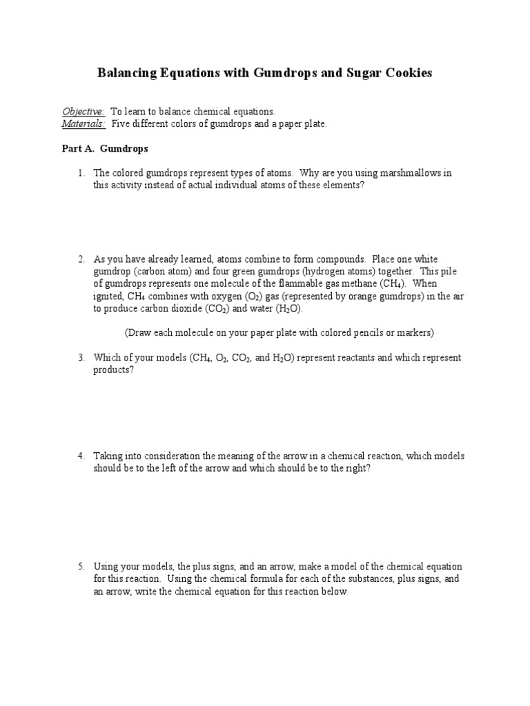 Physical Manipulative Activity - Balancing Chemical Reactions | PDF ...