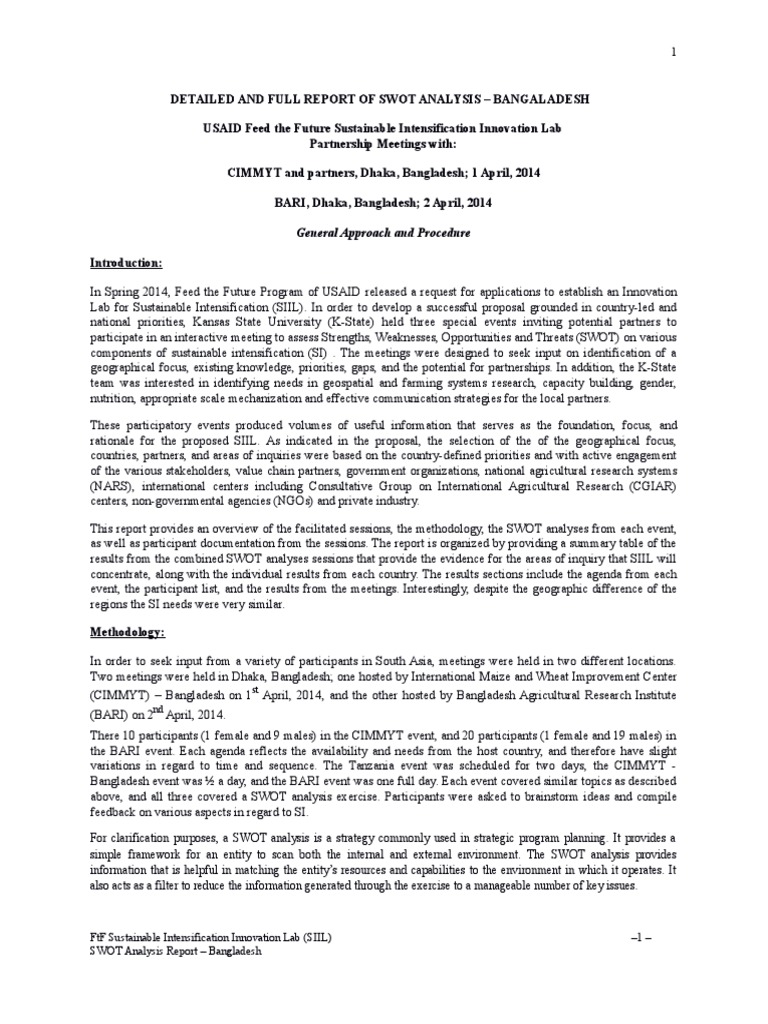 Full SWOT Analysis Report Bangladesh | PDF | Swot Analysis | Agriculture