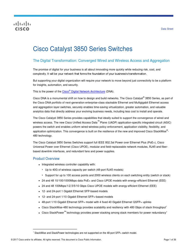 Cisco Catalyst 3850 Series Switches Data Sheet | PDF | Computer Network ...