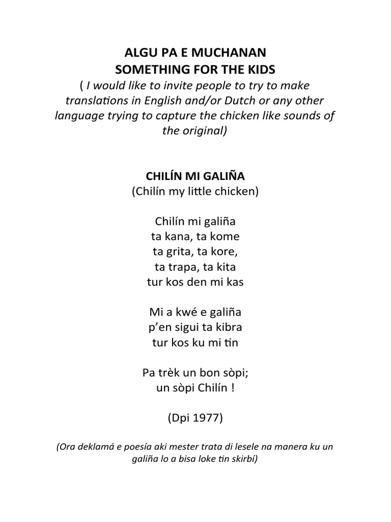 Chilín: A Poem for Kids in Papiamentu | PDF