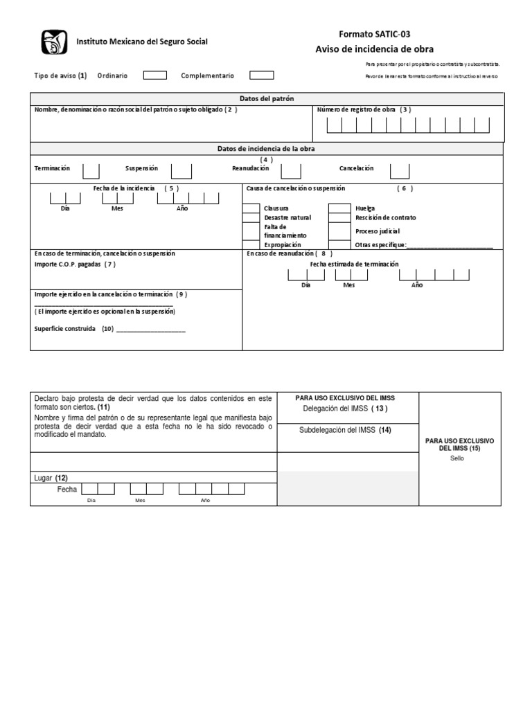 SATIC 03 Aviso de Incidencia de Obra | Política | Gobierno