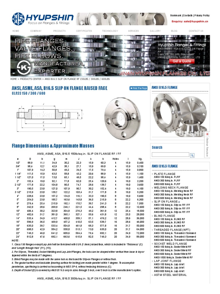 Flange, ANSI B16.5 Slip on 150-300-600lb | Screw | Metalworking