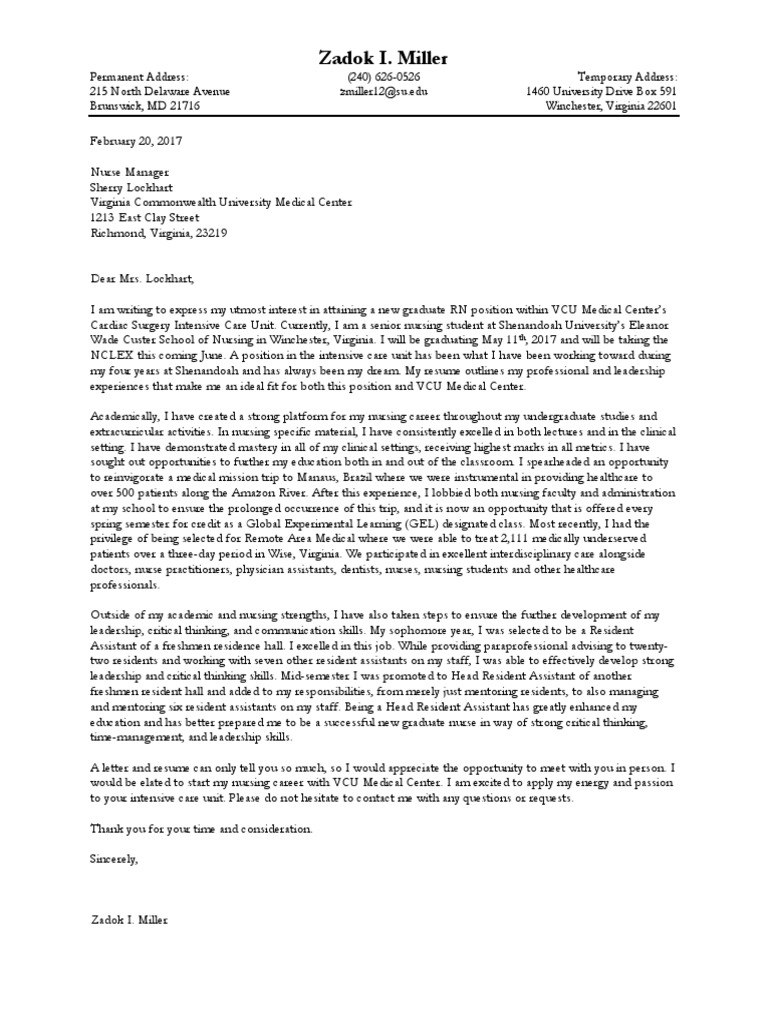 vcu cover letter | Nursing | Physician