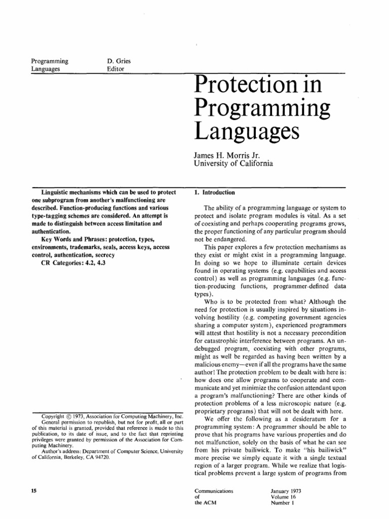 Protection in Programming Languages | Download Free PDF | Subroutine | Parameter (Computer ...