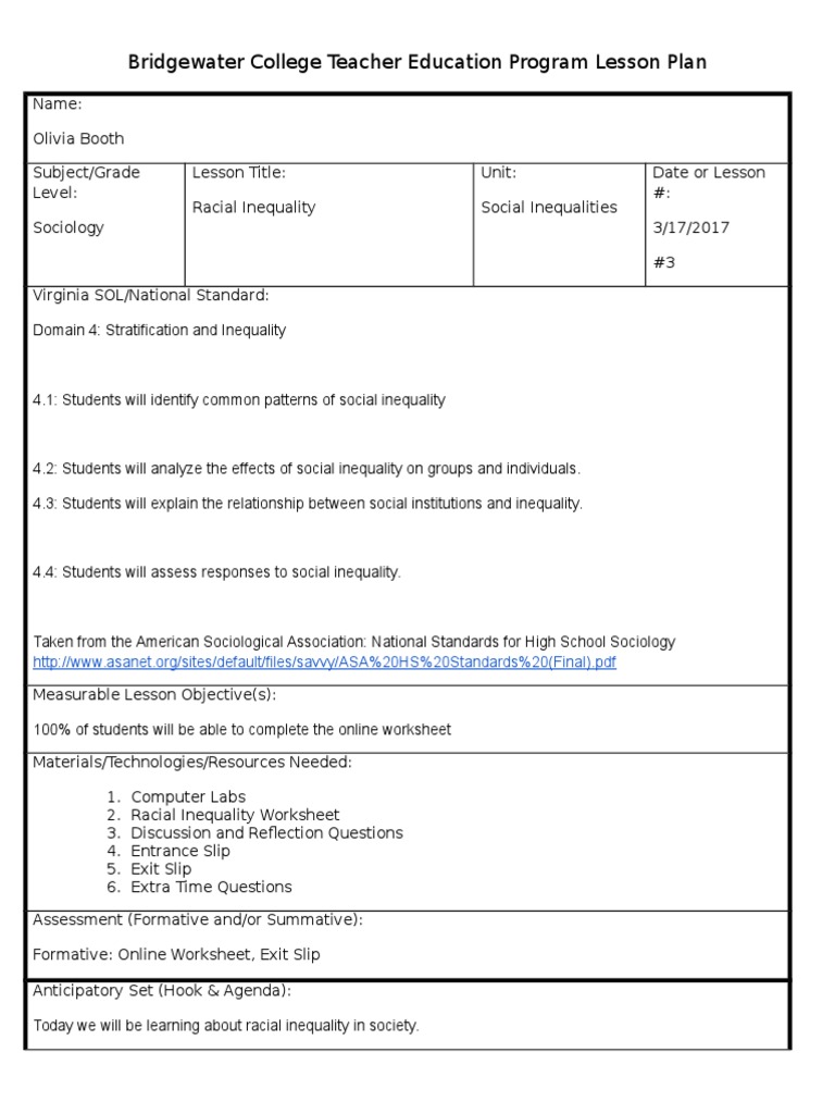 Day 3 Racial Inequality Lesson Plan | Download Free PDF | Lesson Plan ...