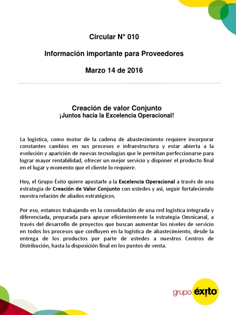 Circular010 - Excelencia - Operacional - 1 GRUPO EXITO | PDF ...