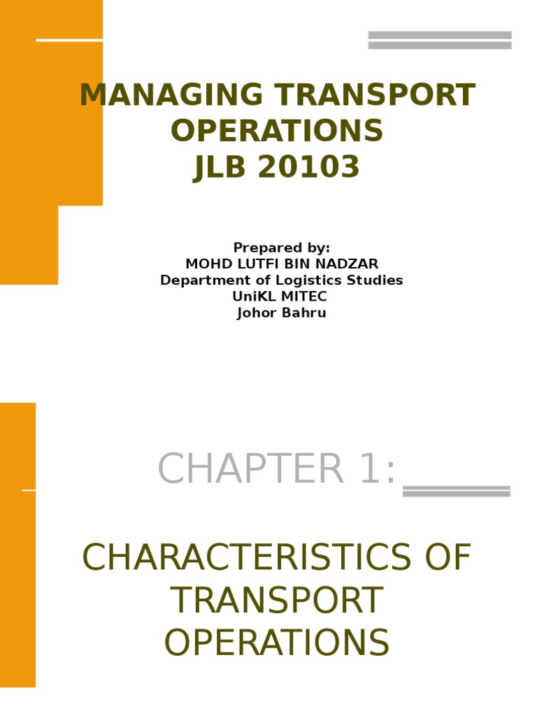 Chap 1. Characteristics of Transport Operations | PDF ...