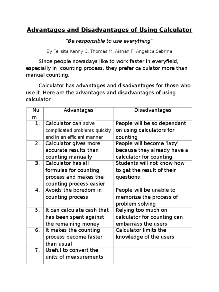 Advantages and Disadvantages of Using Calculator | PDF | Calculator ...