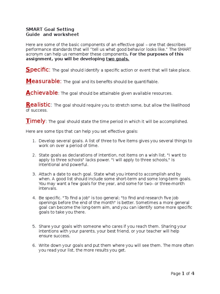 SMART Goal Setting Guidelines and Worksheet | Goal Setting | Goal