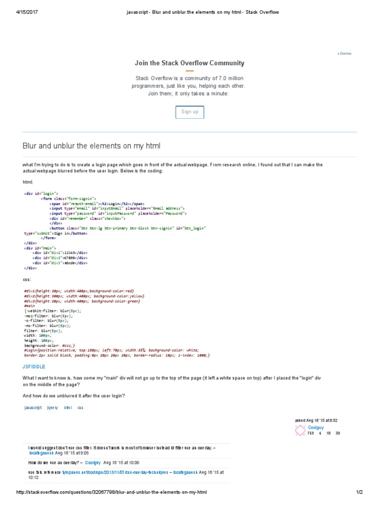 Javascript Blur And Unblur The Elements On My Html Stack Overflow