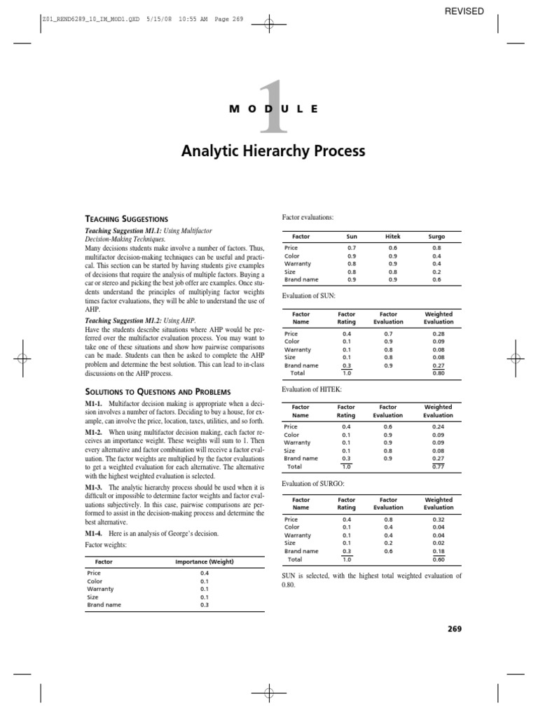 Manual Solution To Module 1 Analytic Hierarchy Process PDF | PDF