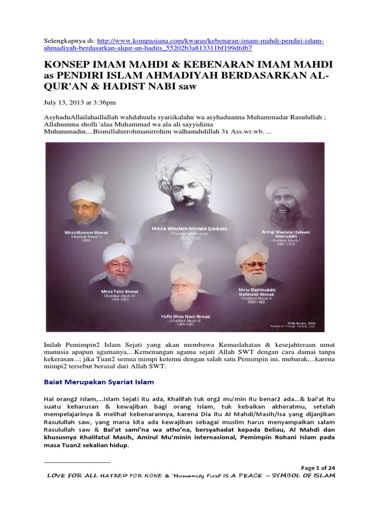 Kebenaran Imam Mahdi As Pendiri Islam Ahmadiyah Berdasarkan Al-Qur'an ...