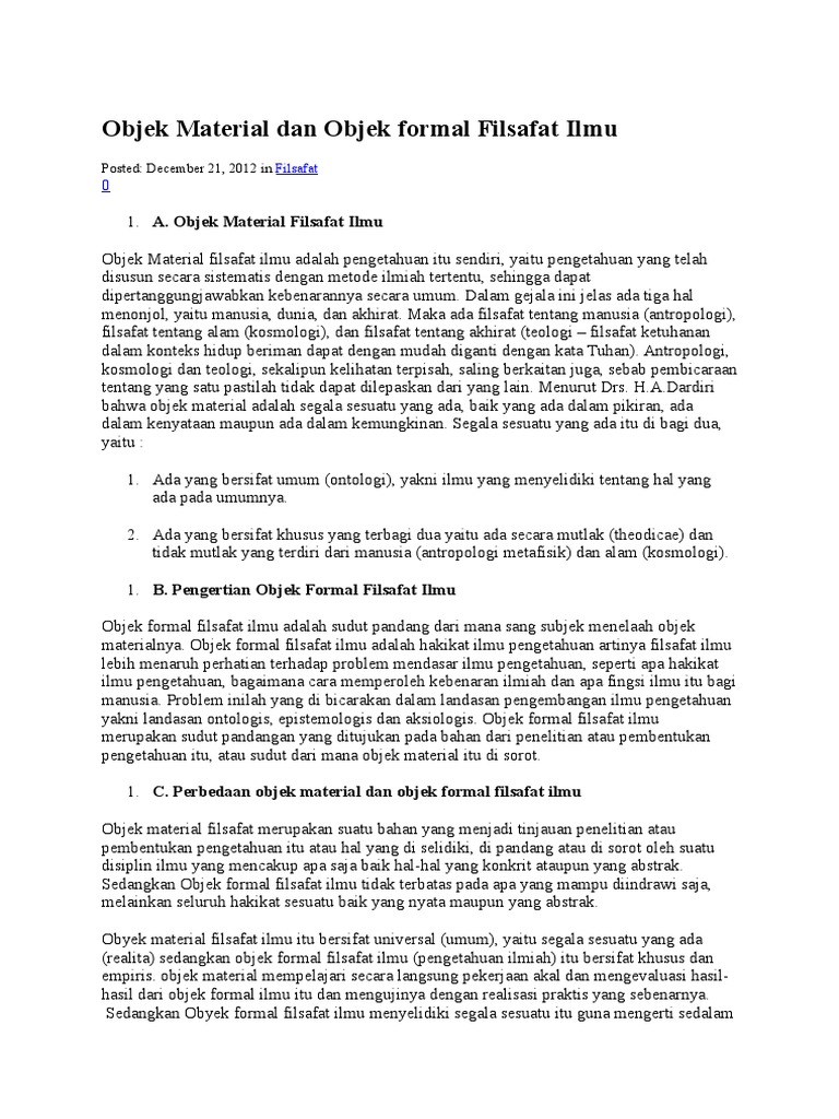 Objek Material Dan Objek Formal Filsafat | PDF