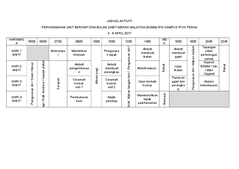 Contoh Jadual Aktiviti | PDF