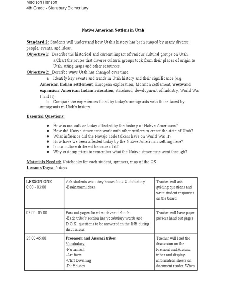 Socialstudiesunit Utahsettlers | PDF | Native Americans In The United ...