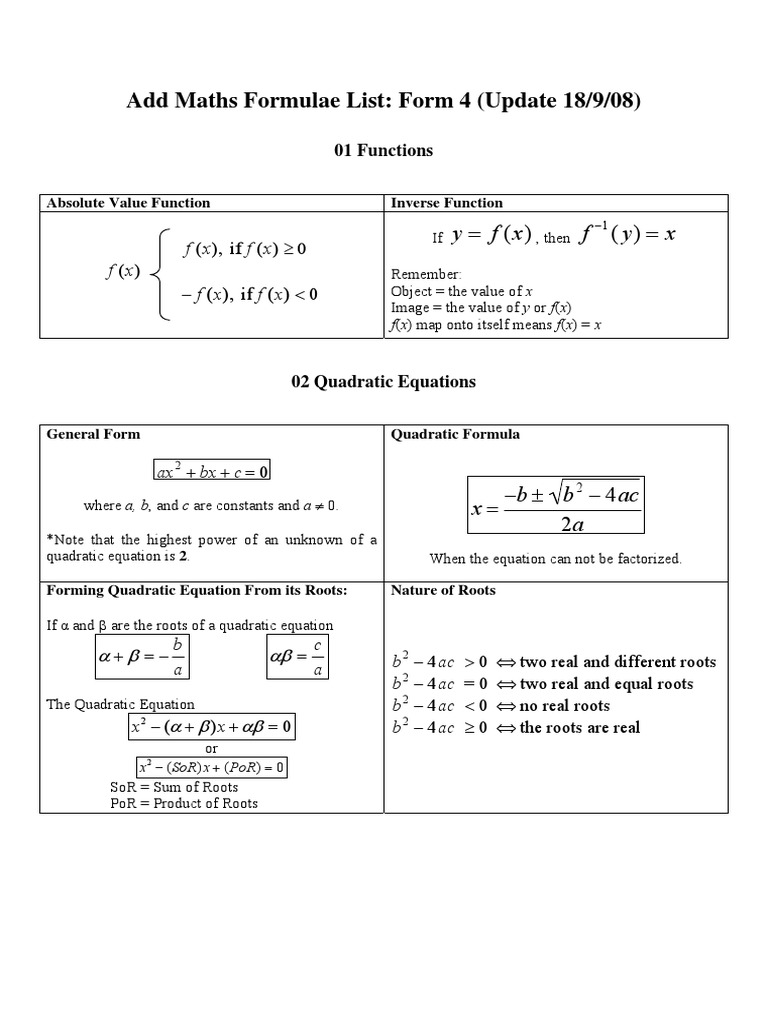 Add Maths O Level Quick Revision Sheet With All Formulas | PDF | Slope ...