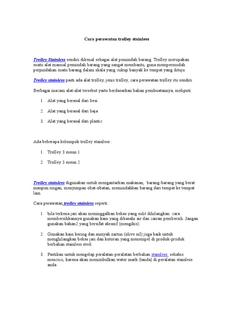 Cara Perawatan Trolley Stainless | PDF