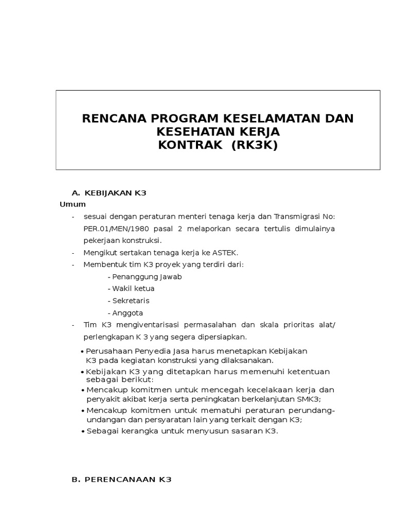 Rencana Program Keselamatan k3 | PDF | Teknologi & Rekayasa