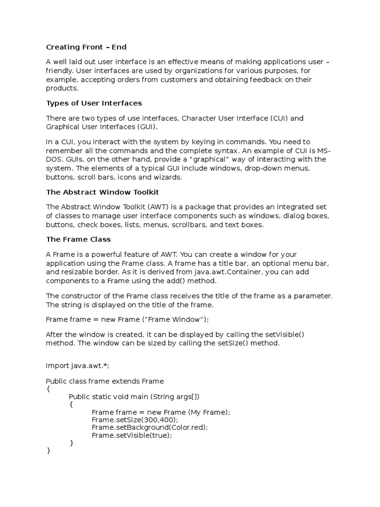 Java Note | PDF | Graphical User Interfaces | Window (Computing)