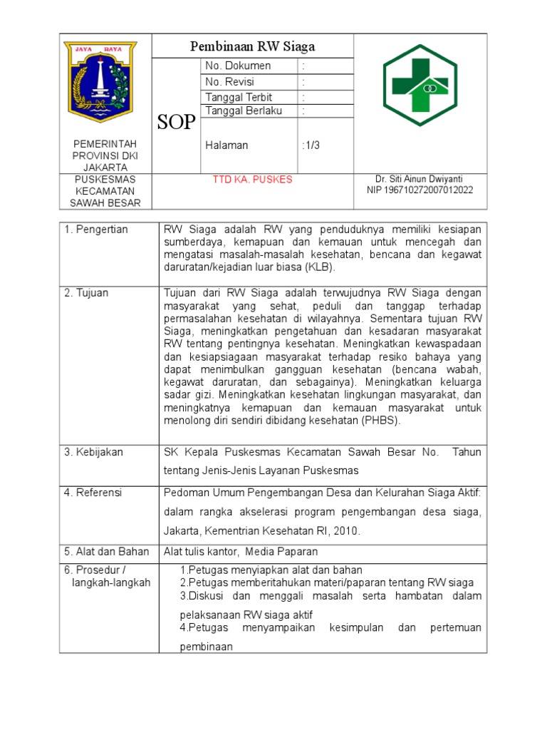 Sop Pembinaan RW Siaga | PDF | Kesehatan Holistik