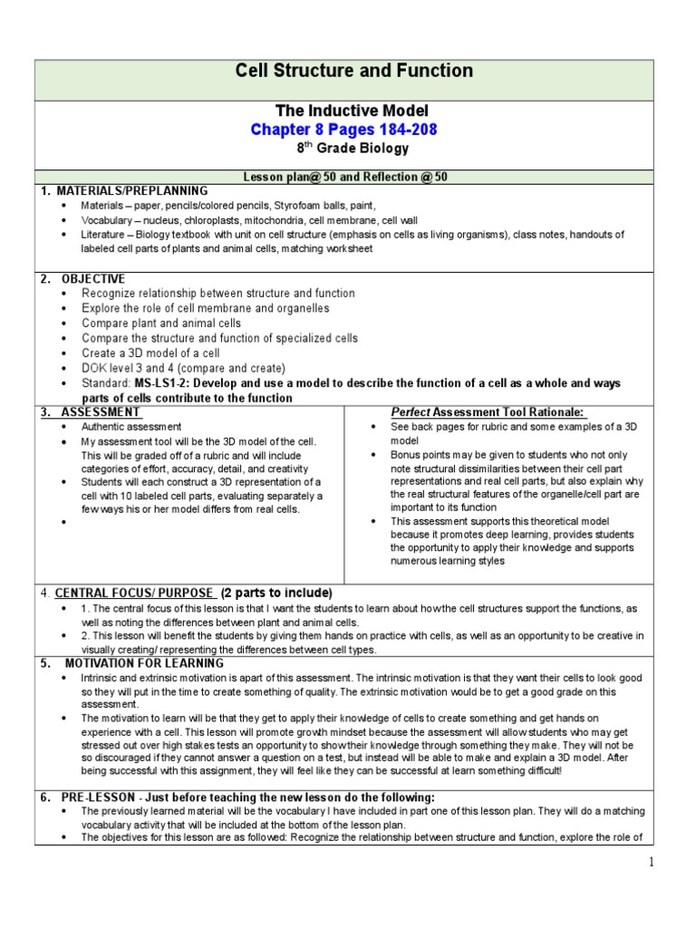 Lesson Plan On Cell Structure